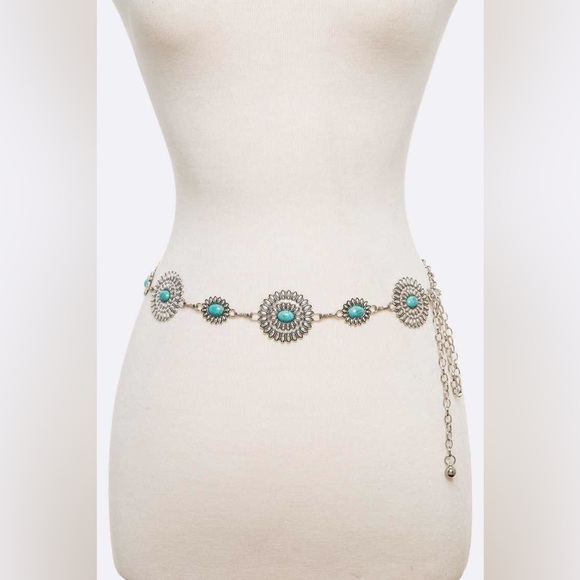 Accessories | Turquoise Silver Western Adjustable Chain Statement Belt ...